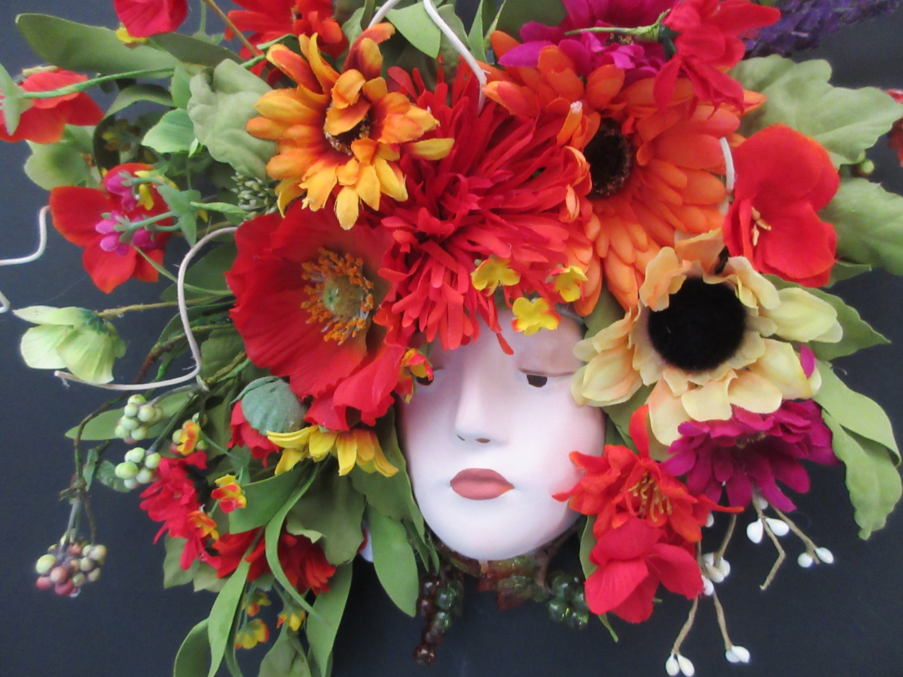 Flower Head Woman Lady Face Wall Hanging With Floral Headdress - Etsy