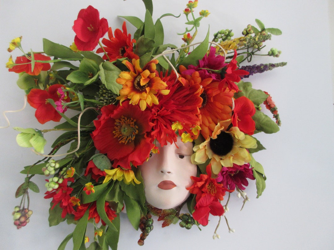 Floral Wall Art Lady Wall Mask Floral Flower Head Woman - Etsy