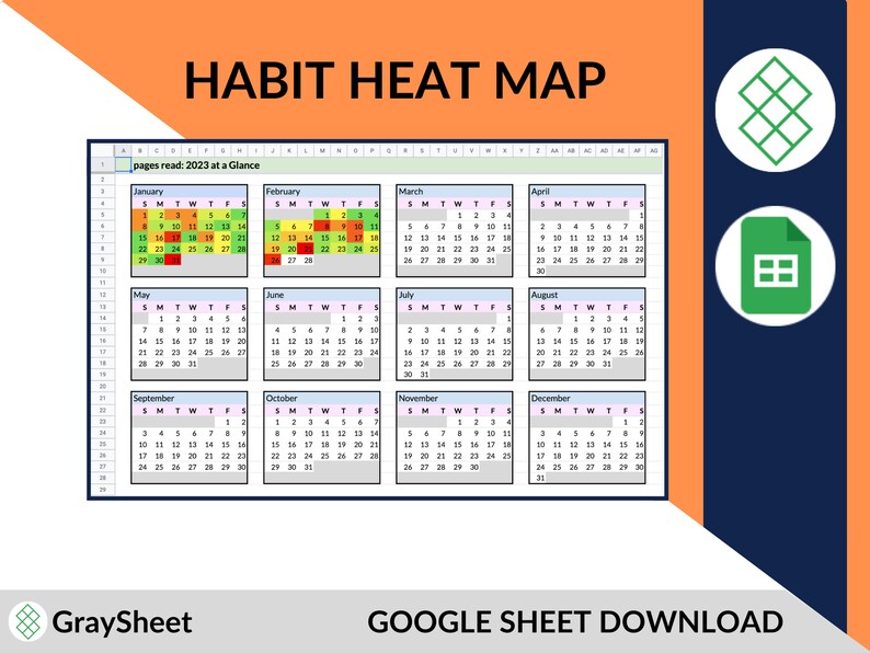 Daily Habit Tracker Spreadsheet | Habit Heat Map Spreadsheet | Annual ...