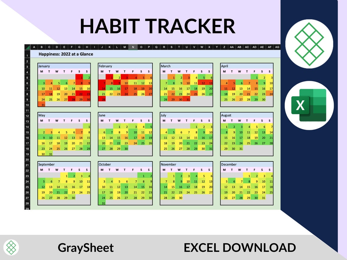 Daily Habit Tracker | Habit Excel Spreadsheet | Excel Tracker | Excel ...