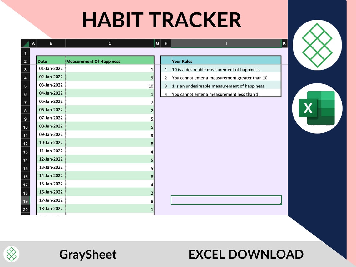 Daily Habit Tracker | Habit Excel Spreadsheet | Excel Tracker | Excel ...