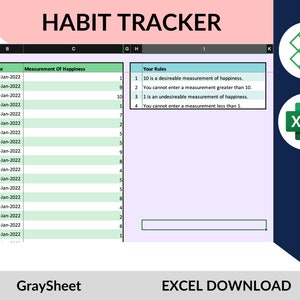 Daily Habit Tracker | Habit Excel Spreadsheet | Excel Tracker | Excel ...