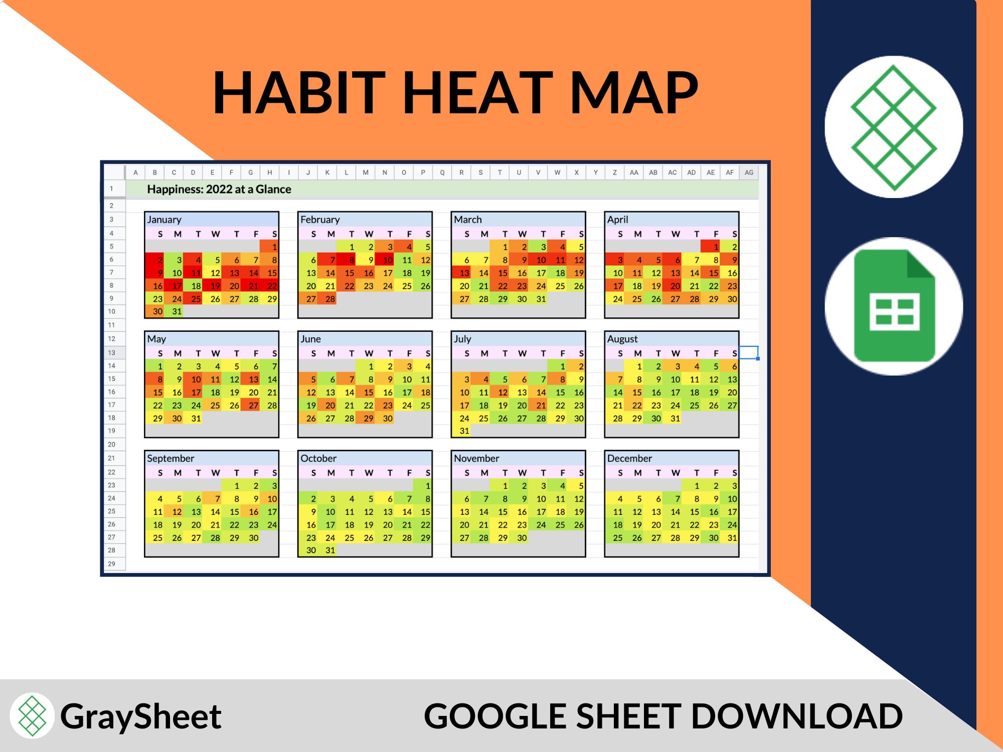 Daily Habit Tracker Spreadsheet | Habit Heat Map Spreadsheet | Annual ...