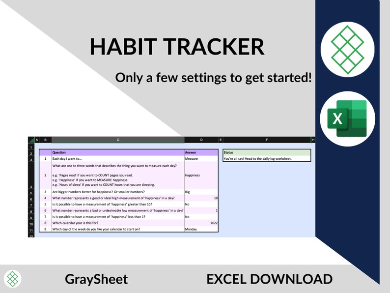 Daily Habit Tracker | Habit Excel Spreadsheet | Excel Tracker | Excel ...