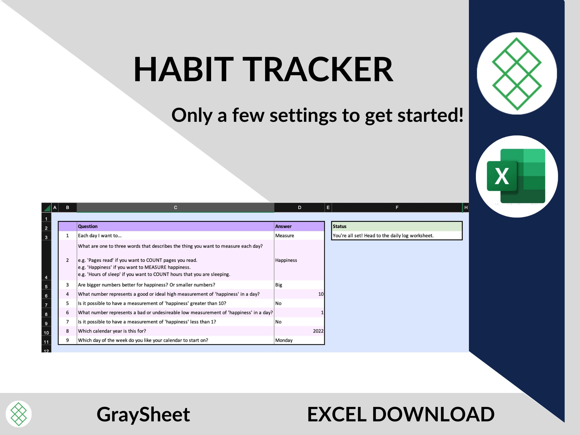 Daily Habit Tracker | Habit Excel Spreadsheet | Excel Tracker | Excel ...