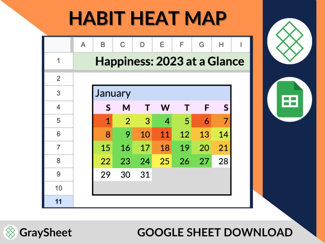 Daily Habit Tracker Spreadsheet | Habit Heat Map Spreadsheet | Annual ...