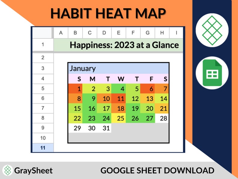Daily Habit Tracker Spreadsheet | Habit Heat Map Spreadsheet | Annual ...