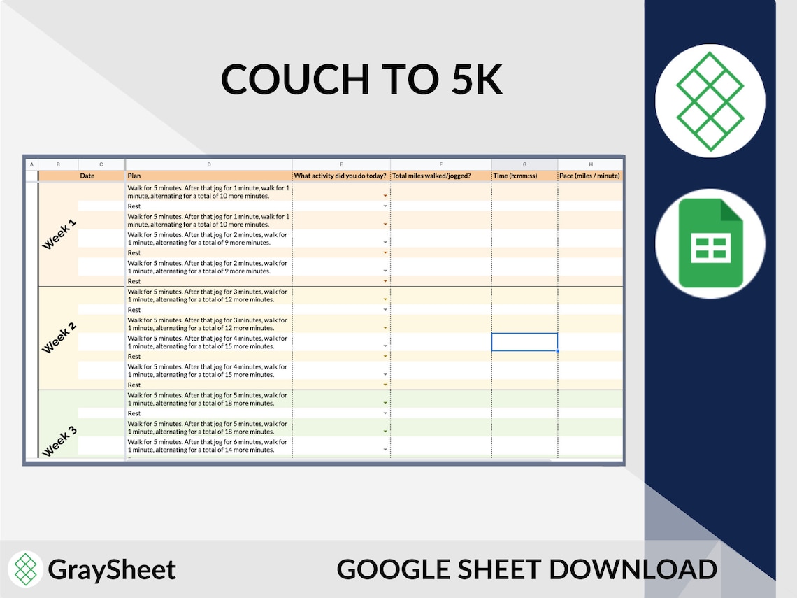 Couch to 5K Training Plan | 5K Training Template | 5K Template ...