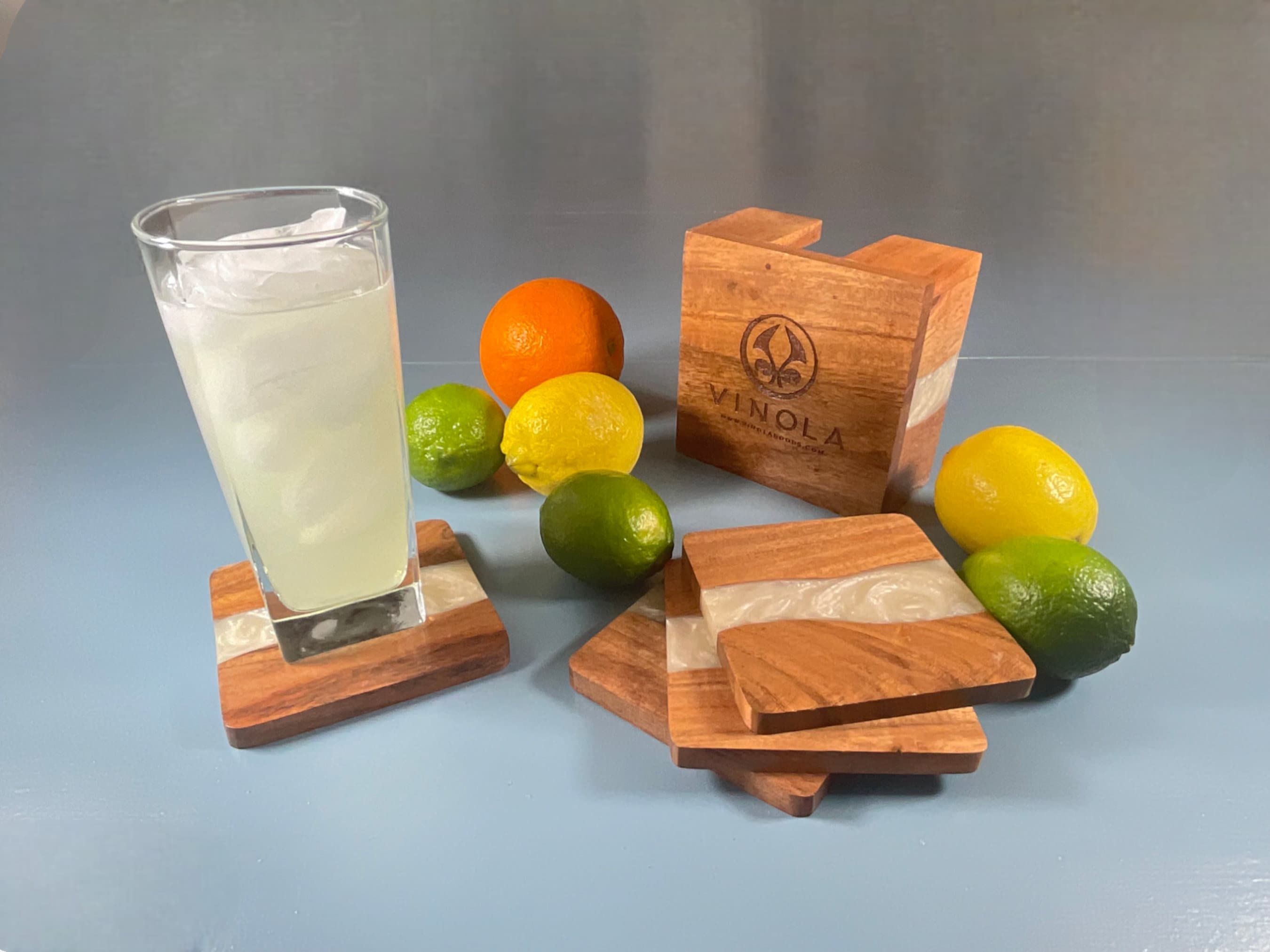 Acacia Wood Ivory Epoxy Resin River Coasters Set of 4 With Holder, Cute ...