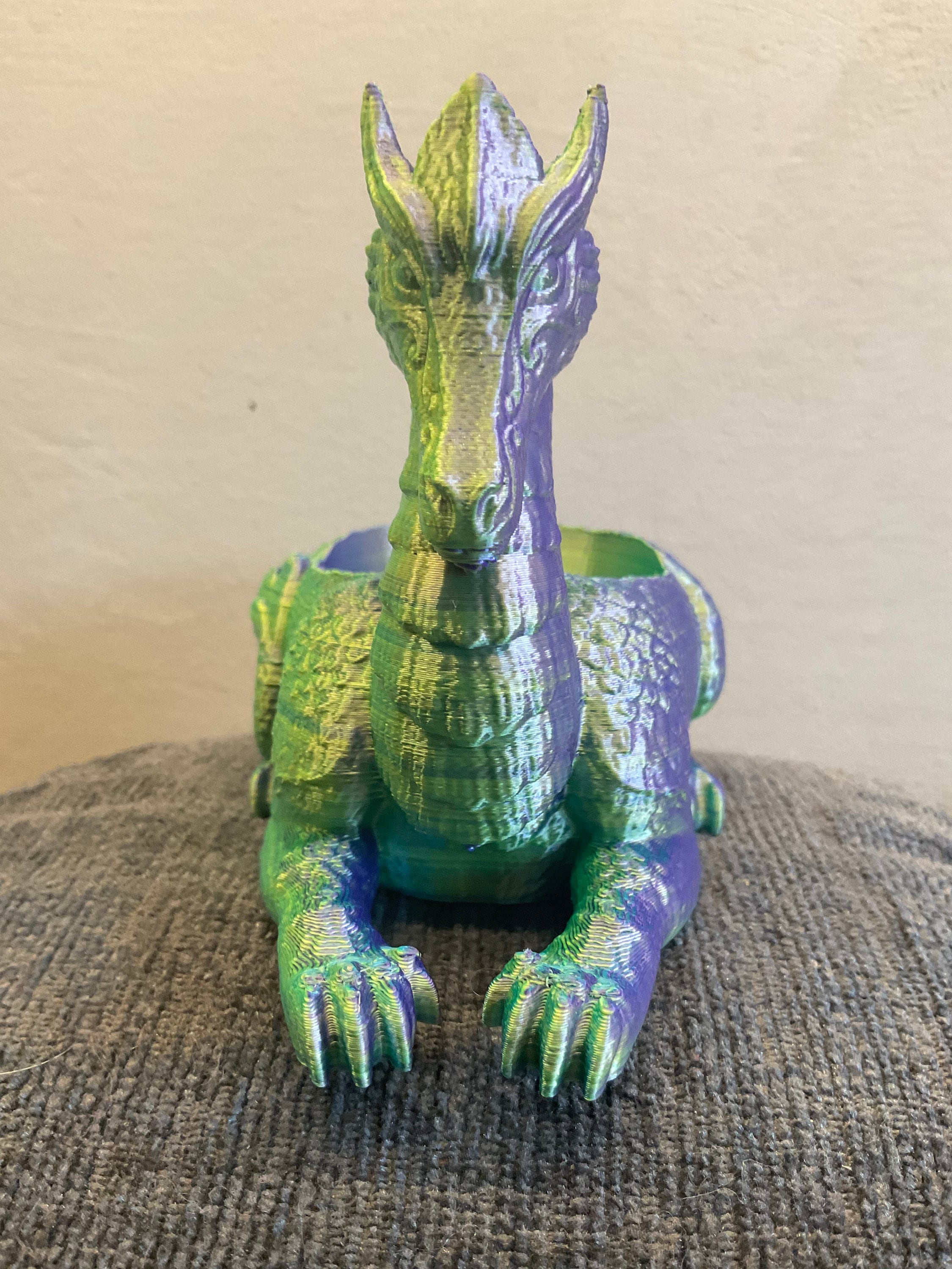 3D Printed Realistic Dragon Flower Pot - Green and Green and Blue ...