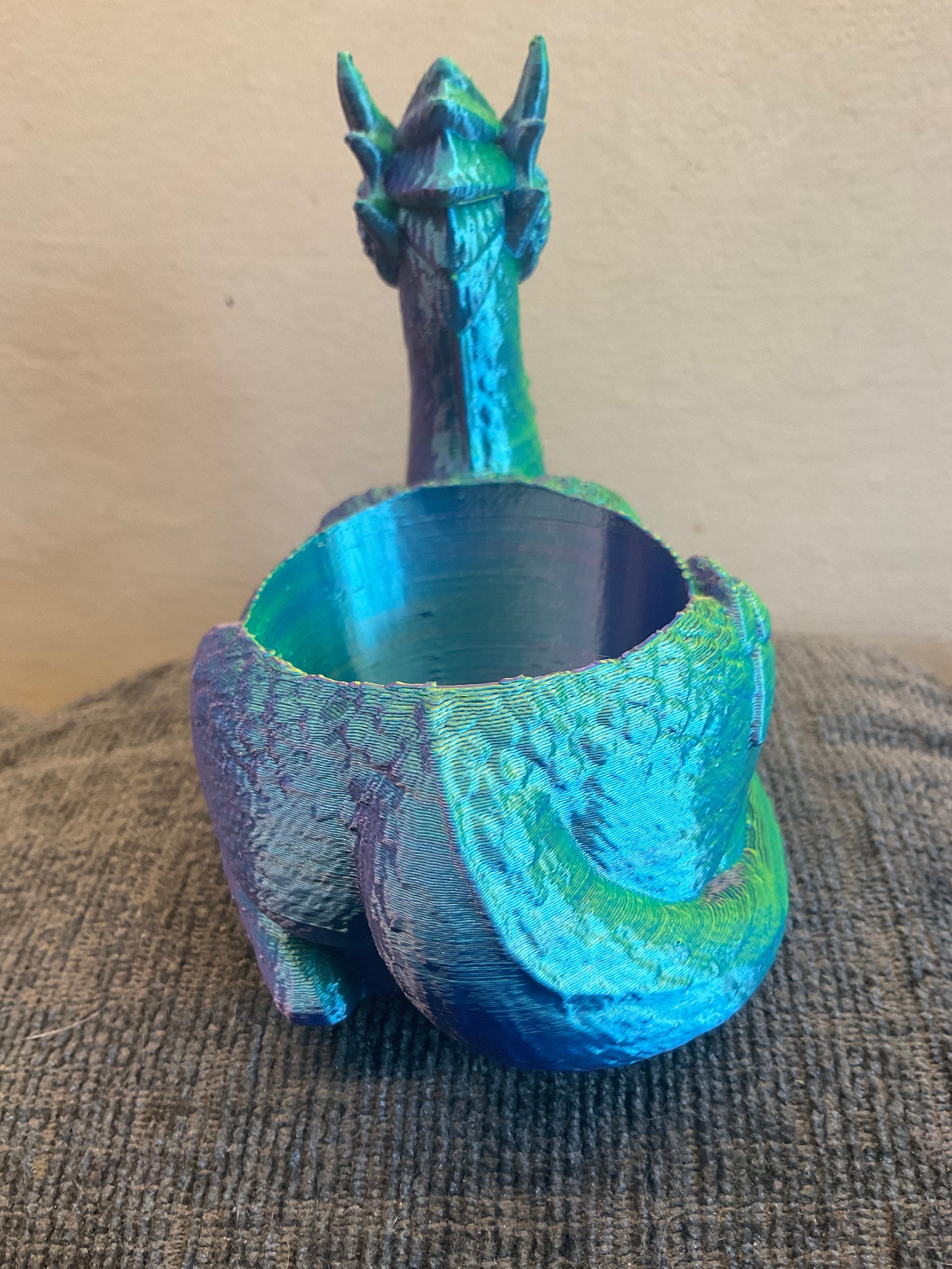 3D Printed Realistic Dragon Flower Pot - Green and Green and Blue ...