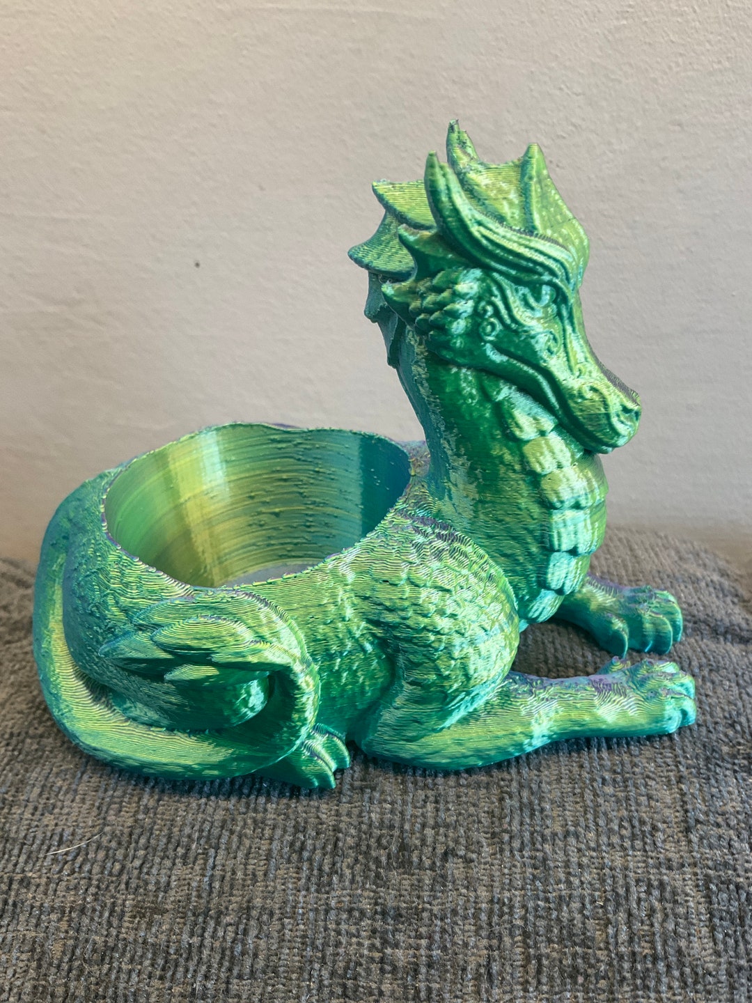 3D Printed Realistic Dragon Flower Pot - Green and Green and Blue ...