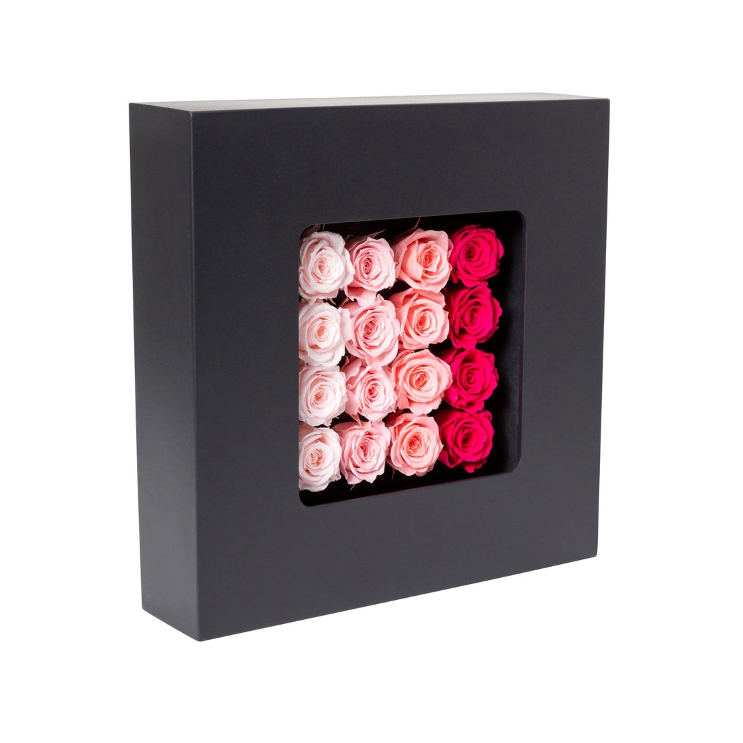 Valentine's Day 16 Miniature Pink Preserved Roses in Wood Frame ...