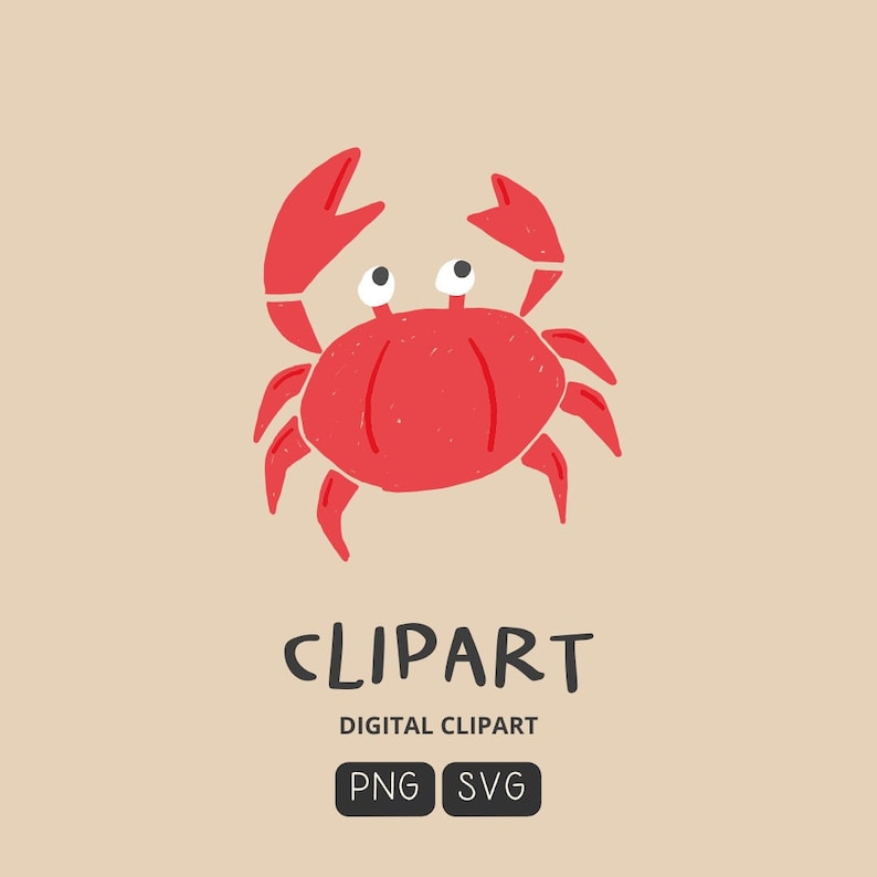 Crab Sticker Vacation Clipart Beach Clipart Summer Clipart - Etsy