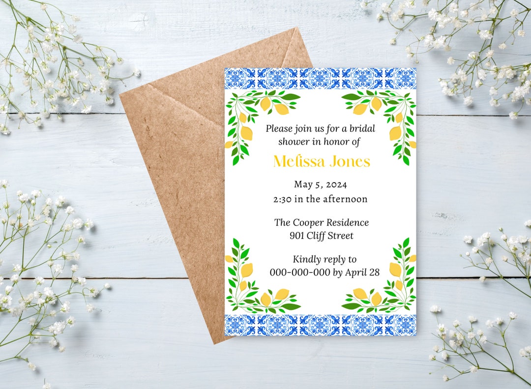 Italian Summer Bridal Shower Invitation Template, Editable, Printable ...