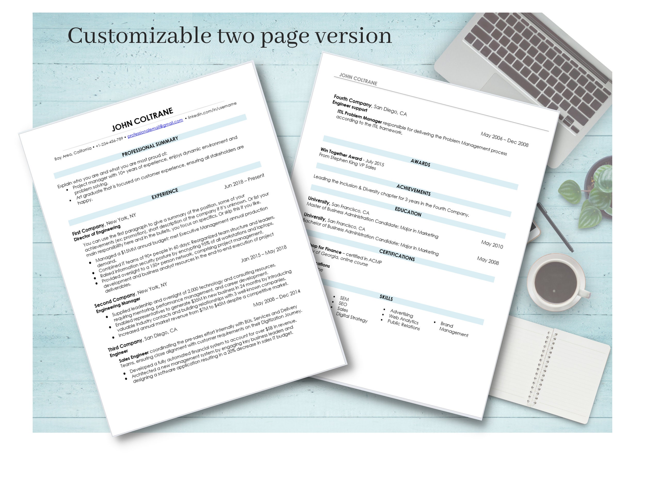 ATS Friendly Resume Template for MS Word and Pages, Director, C Level ...