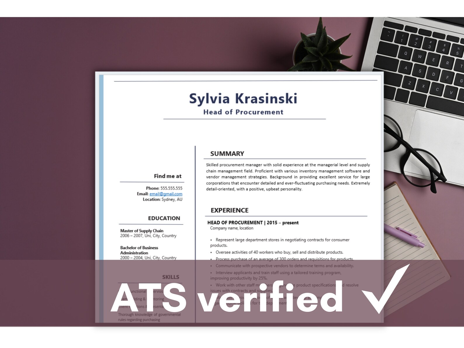 ATS Friendly Resume Template for MS Word and Pages Tax ATS - Etsy