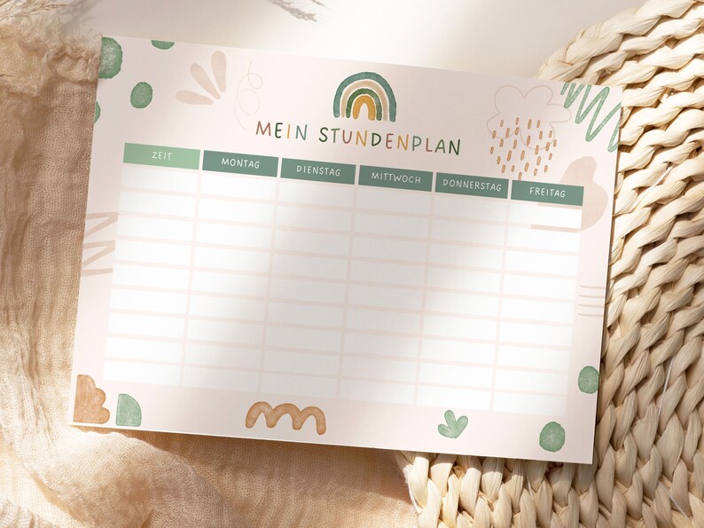 Timetable Children to Print Out, Timetable A4 School Boho, Digital PDF ...