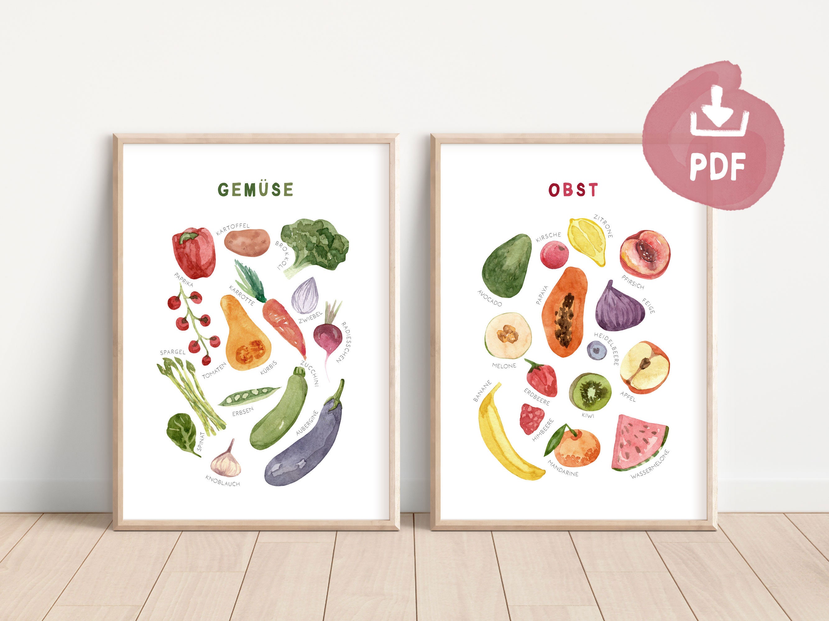Learning Poster Set Fruit Vegetables | Montessori Poster German | Wall ...