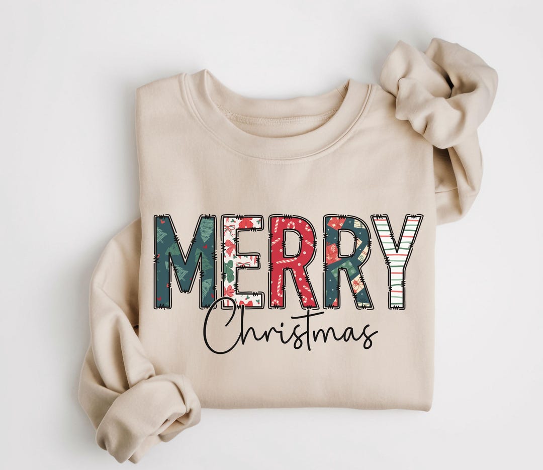Merry Christmas Sweatshirt, Doodle Holiday Sweater, Festive Xmas ...