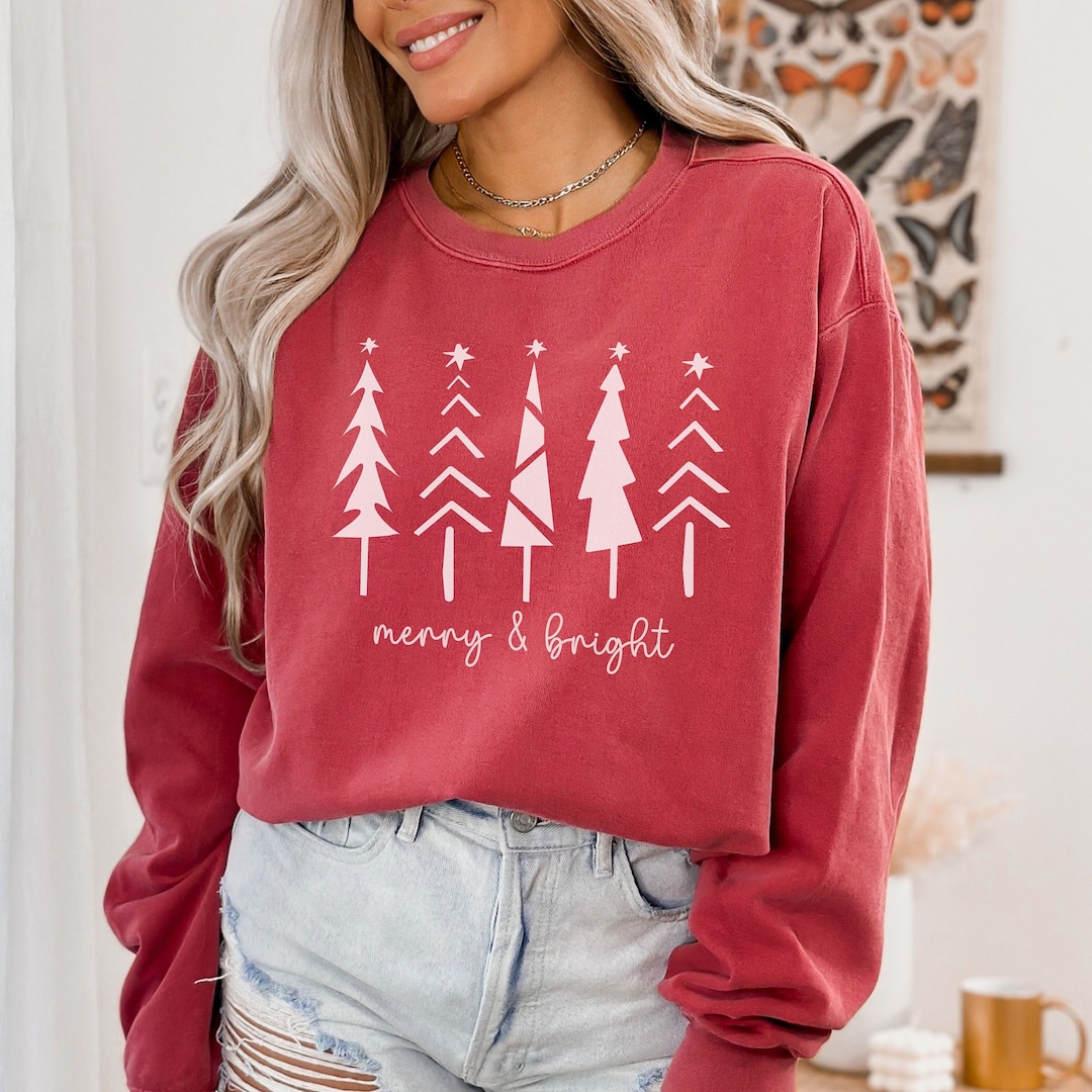 Comfort Colors Christmas Tree Sweatshirt, Merry and Bright Sweater ...