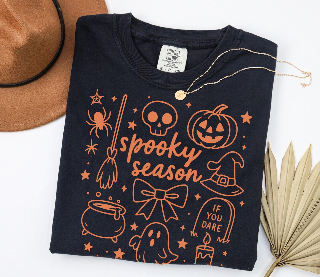 Comfort Colors® Halloween Doodle Shirt, Spooky Season T-shirt, Women's ...