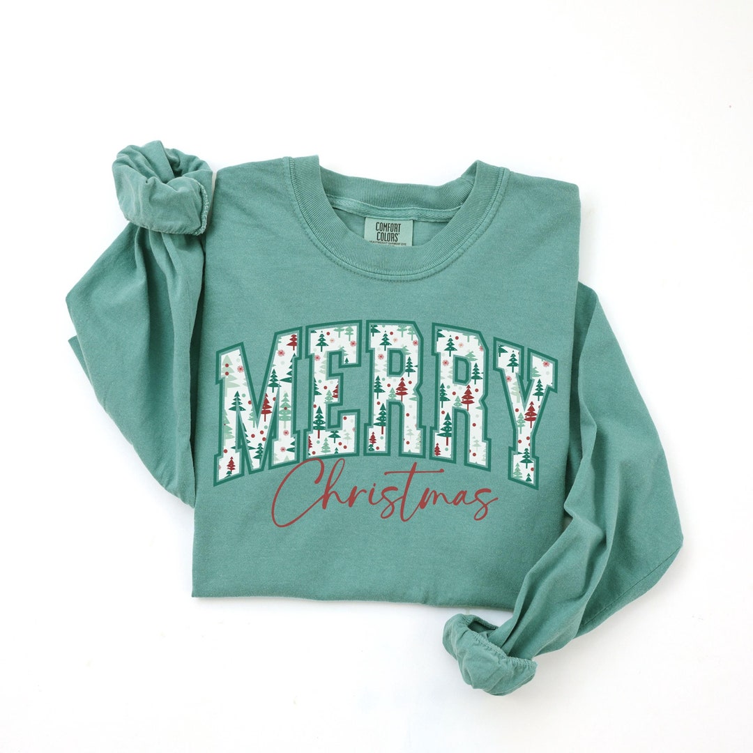 Merry Christmas Long Sleeve Shirt, Comfort Colors Holiday Tee ...