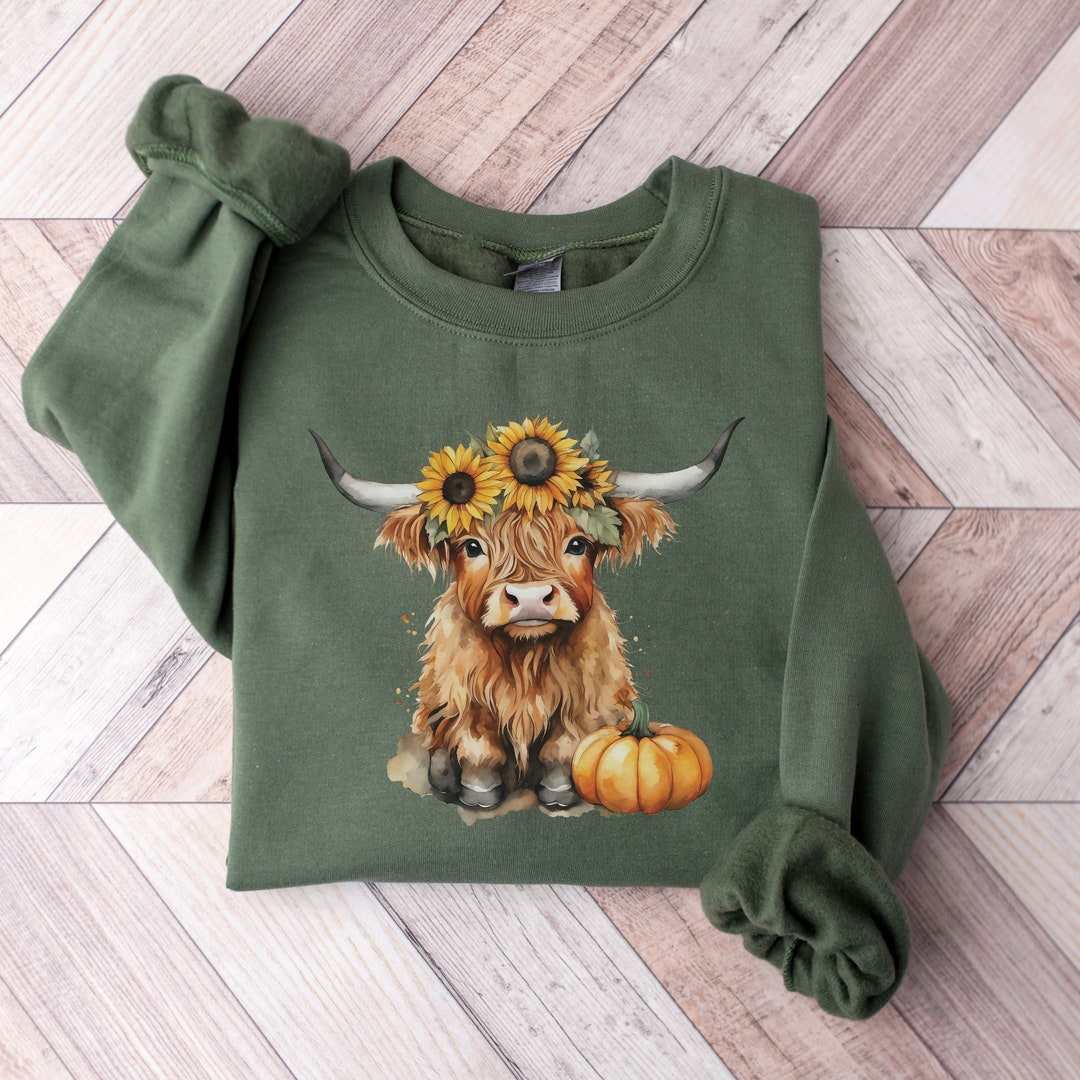 Highland Cow Fall Sweatshirt, Cow Thanksgiving Sweater, Farm Fall Shirt ...