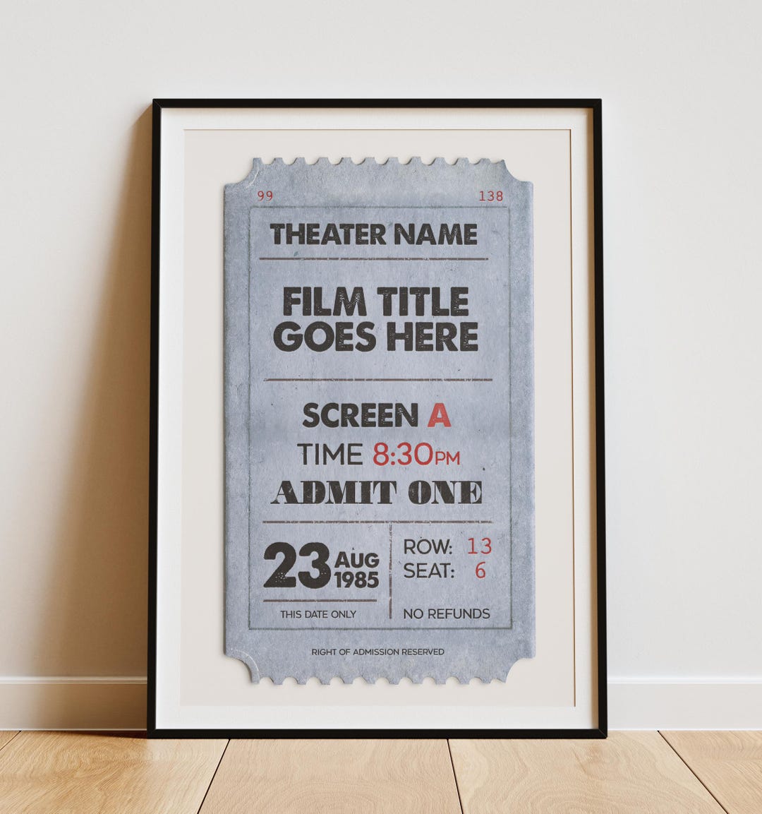 Custom Movie Ticket Stub Poster Print Retro Vintage Cinema Film Home ...