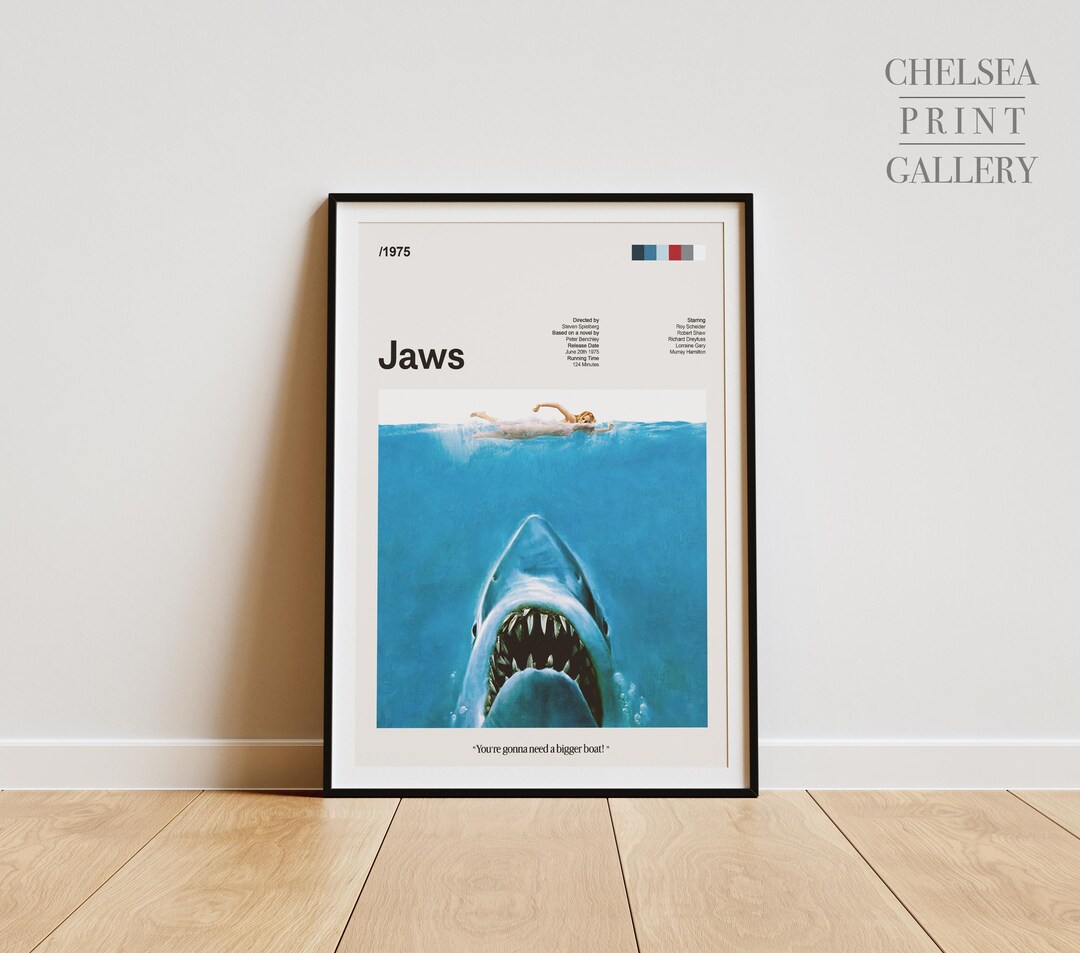 Jaws Movie Poster Art Print With Quote, Modern Retro Vintage Cinema ...