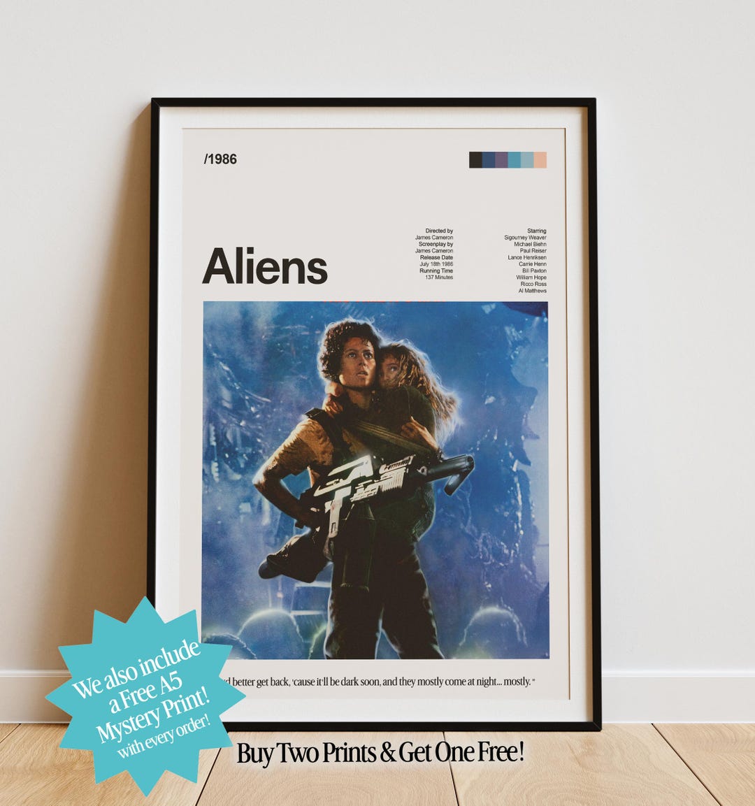 Aliens 1986 Movie Poster Art Print With Quote, Modern Retro Vintage ...