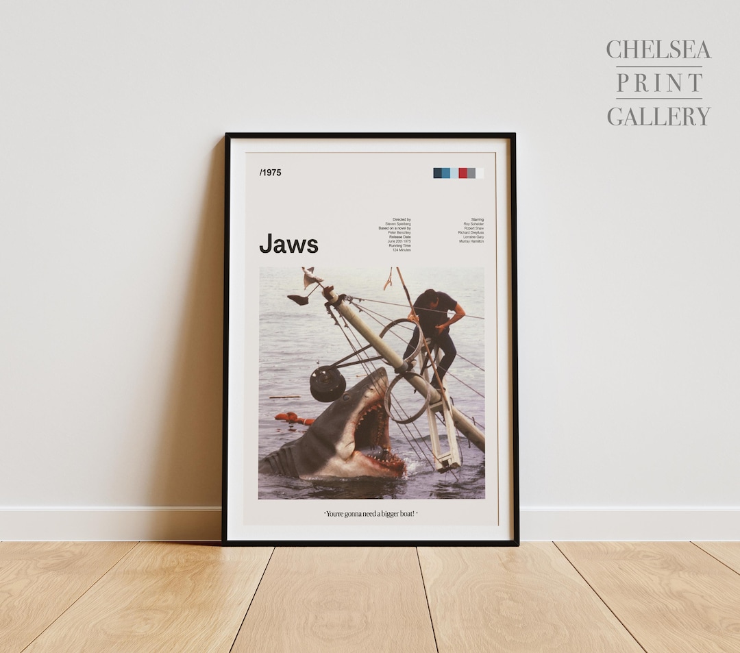 Jaws Movie Poster Art Print With Quote, Modern Retro Vintage Cinema ...