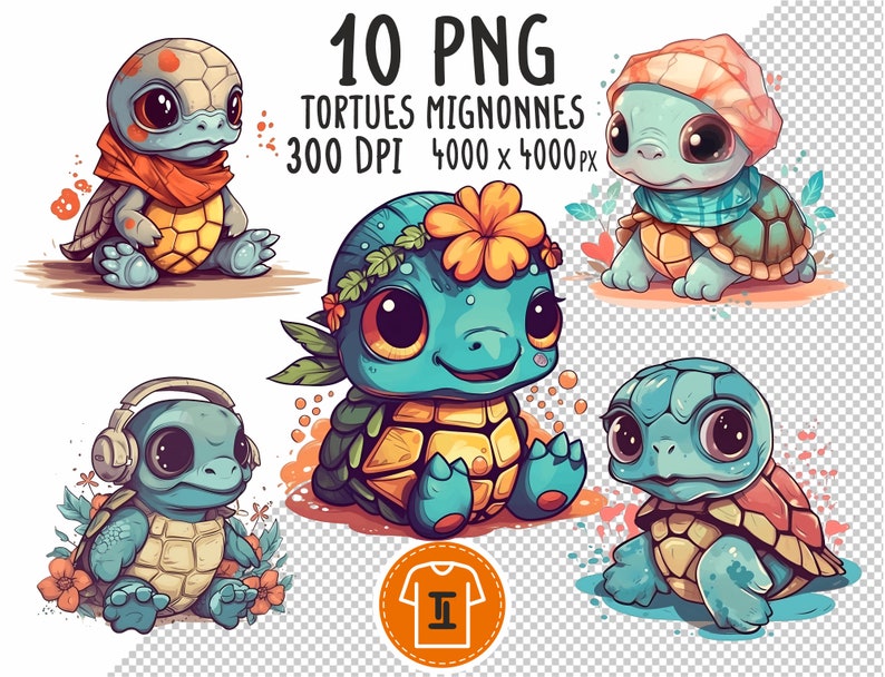 10 Cute Turtles in .PNG Format Turtle Clipart Turtle PNG - Etsy
