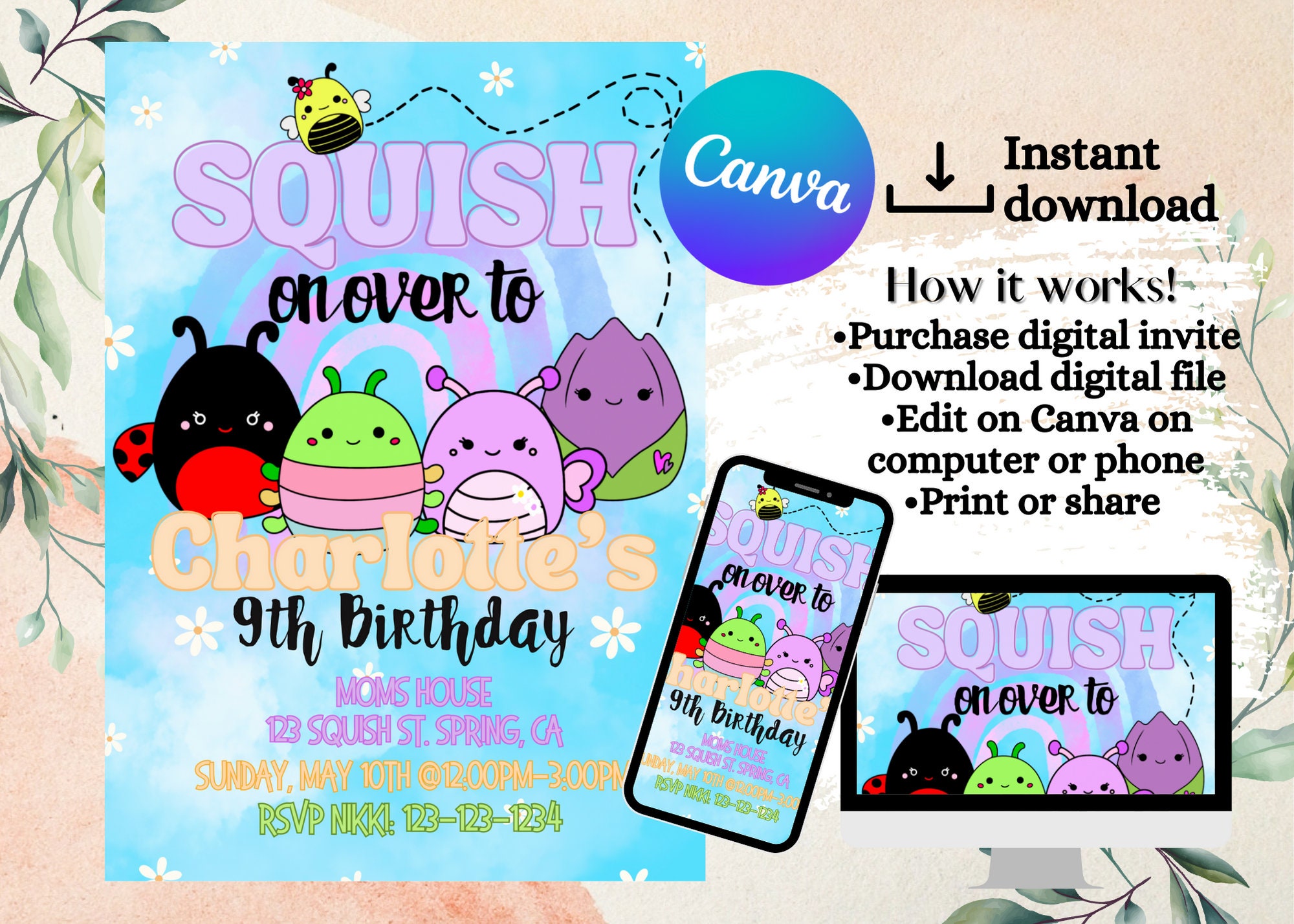Squishmallow Birthday Invitation - Etsy