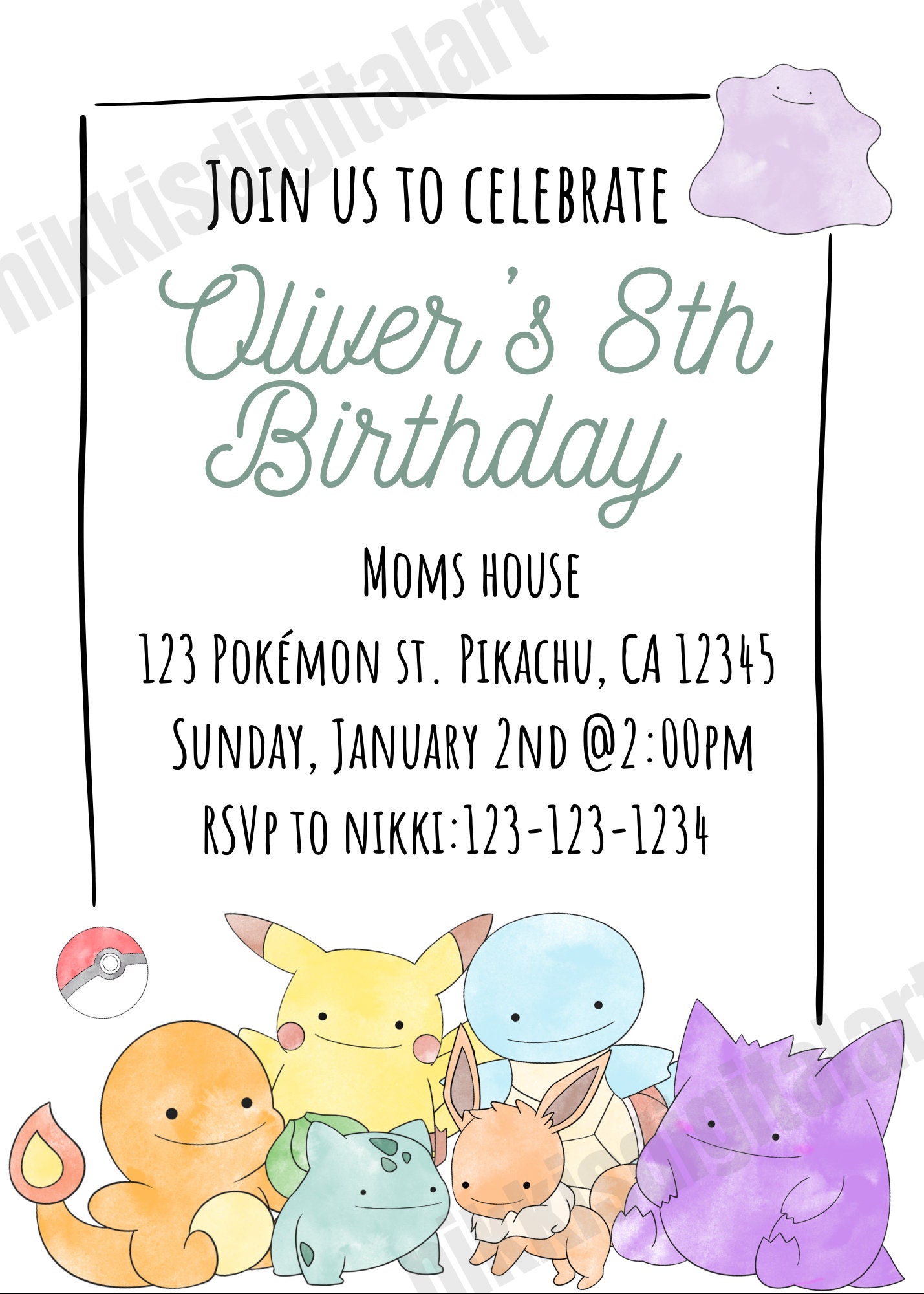 Ditto Pokémon Birthday Invitation - Etsy