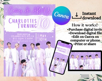 BTS Invitation for BTS Birthday Party Invite for BT21 Party Invitation ...