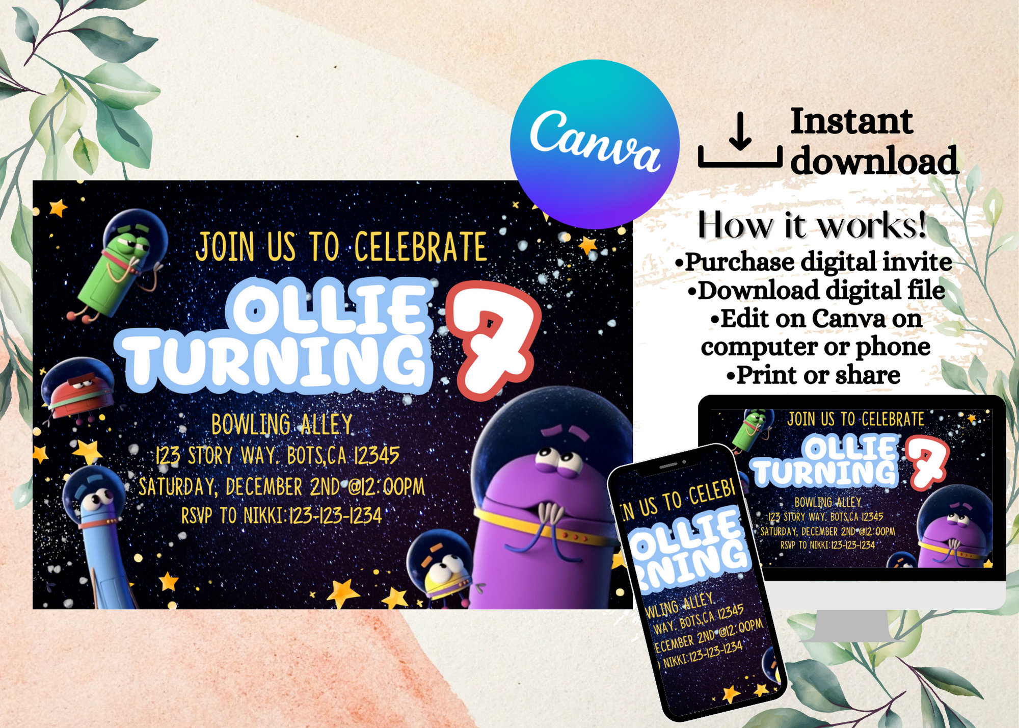 Storybots Birthday Invitation, Space Birthday - Etsy