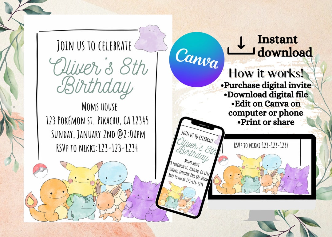 Ditto Pokémon Birthday Invitation - Etsy