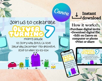 Storybots Kids Party Theme Birthday Invite - Etsy