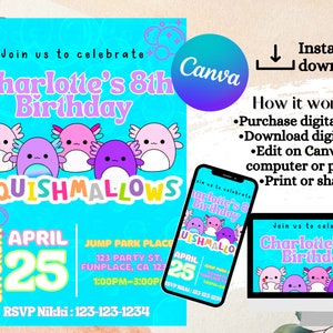 Squishmallow Birthday Invitation, Pool Party, Axolotl Birthday ...