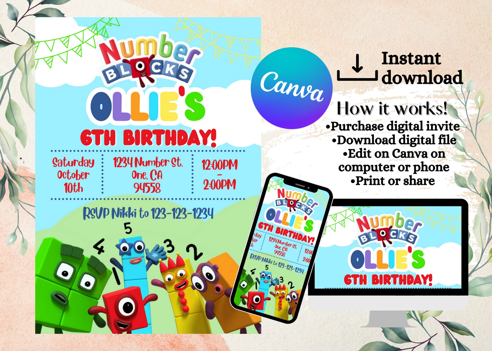 Numberblocks Birthday Invitation - Etsy