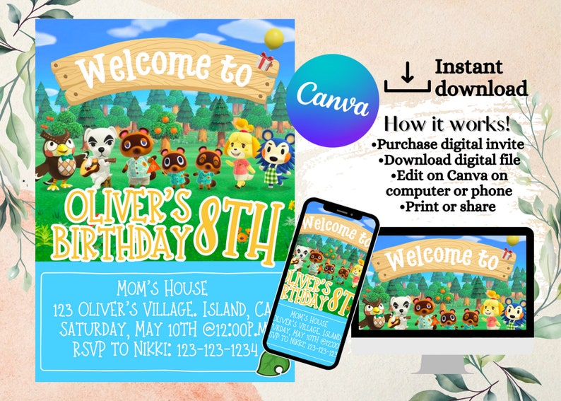 Animal Crossing Birthday Invitation - Etsy