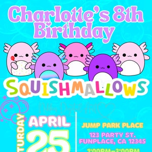 Squishmallow Birthday Invitation, Pool Party, Axolotl Birthday ...