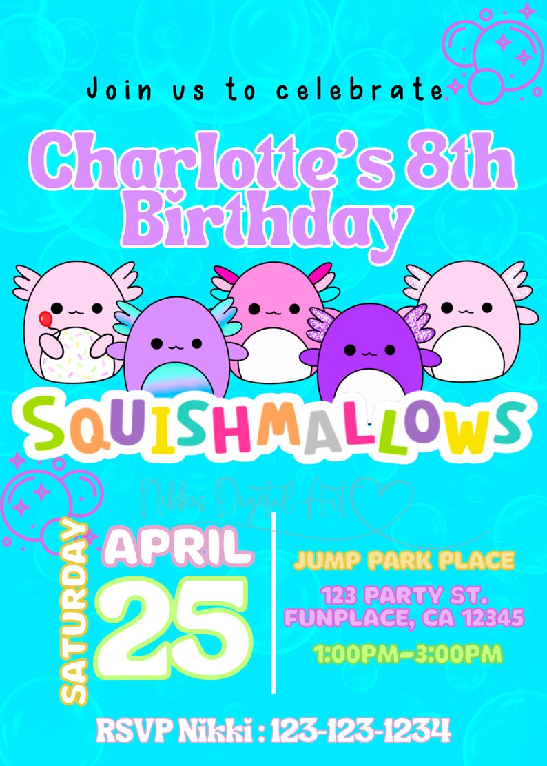 Squishmallow Birthday Invitation, Pool Party, Axolotl Birthday ...