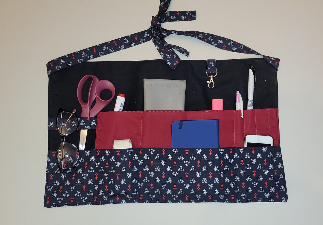 Multi-pocket Mistress Apron Breton Pattern Black Red - Etsy