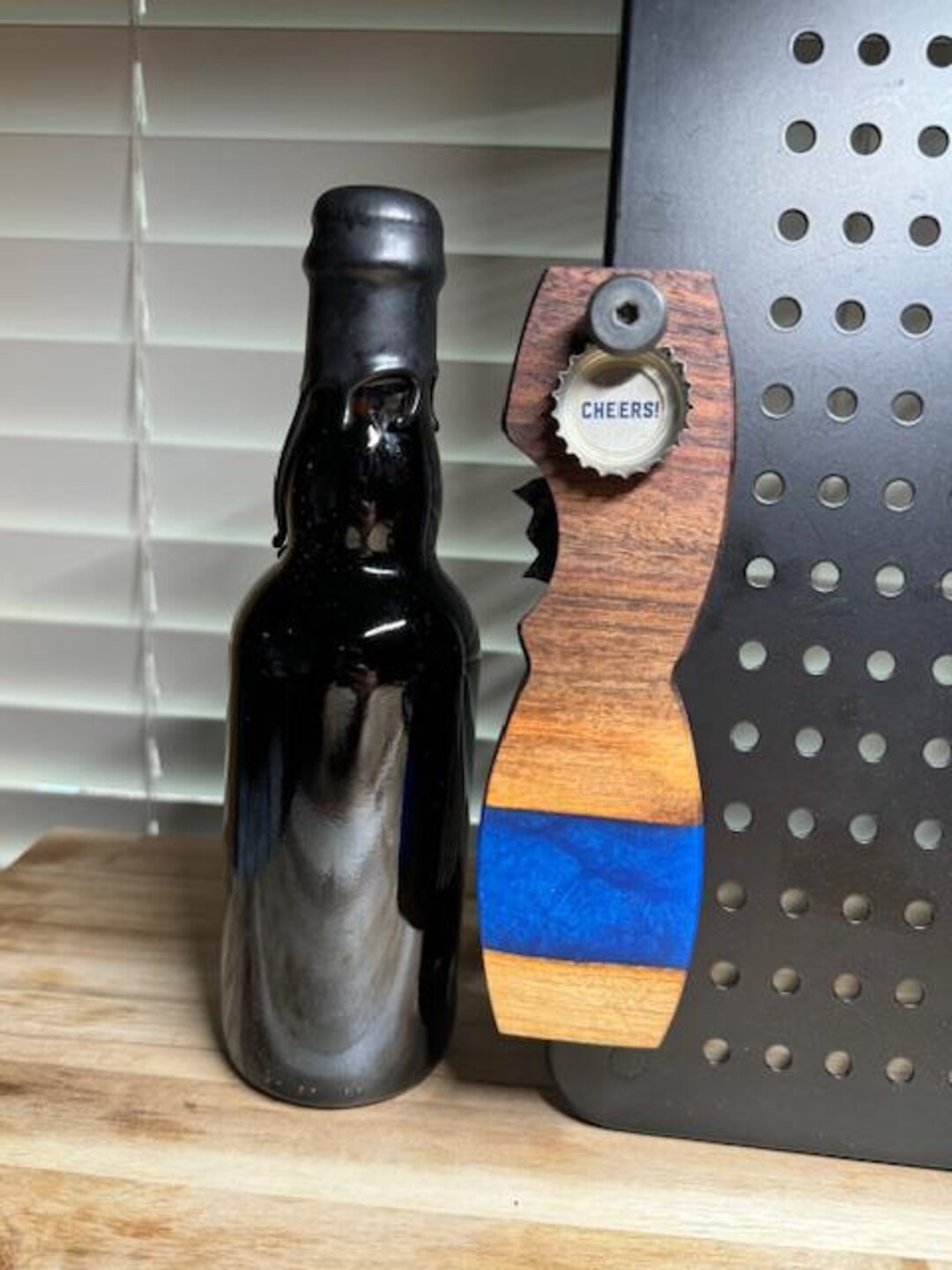 Solid Wood Beautiful Blue Resin Beer Bottle Opener Carbon Fiber Wax ...