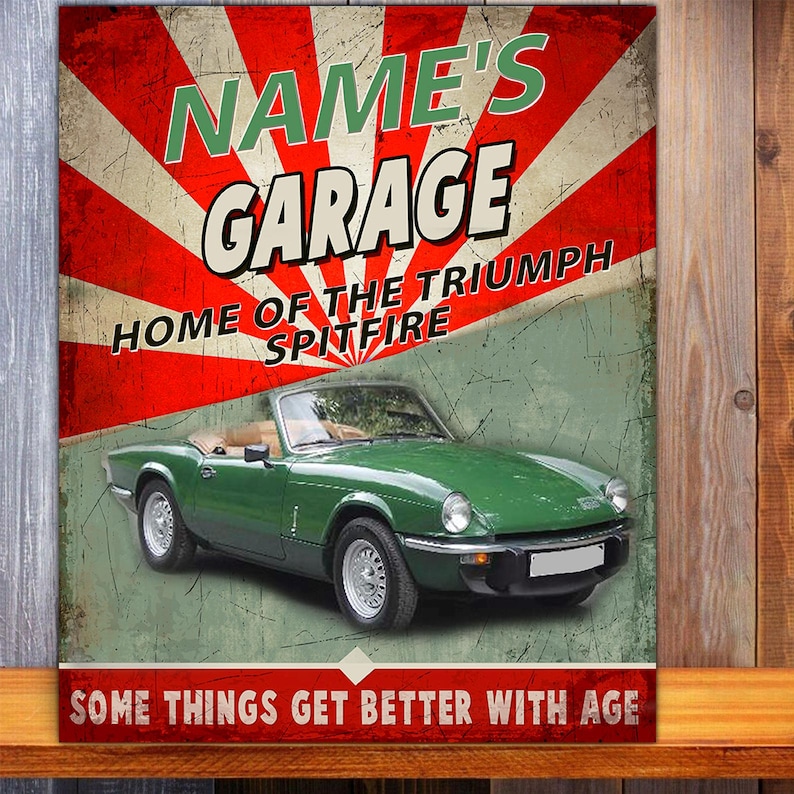 Personalised Triumph Spitfire Metal Wall Sign Garage Classic Retro Icon ...