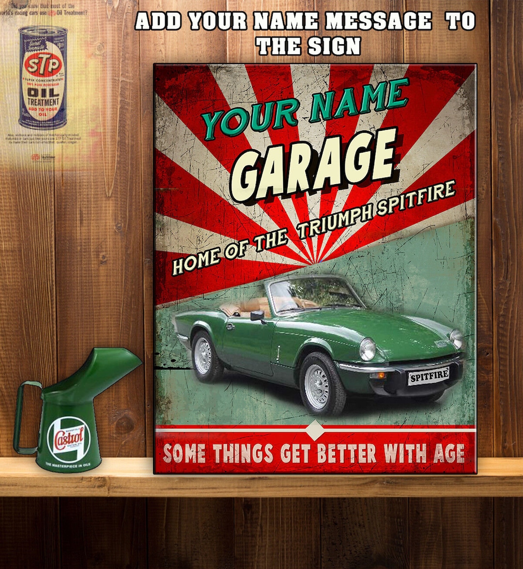 Personalised Triumph Spitfire Metal Wall Sign Retro Vintage Garage RS62 ...