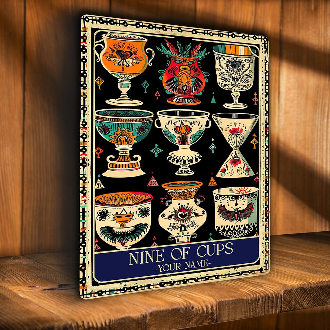 Personalised Nine of Cups Tarot Sign Oracle Hanging Metal Wall Plaque ...