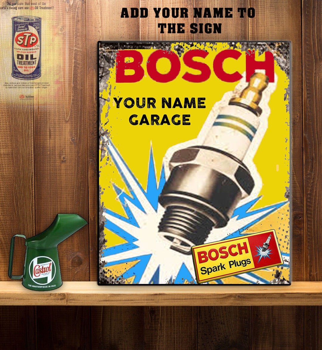 Personalised Bosh Spark Plug Car Garage Workshop Metal Wall Garage Sign ...